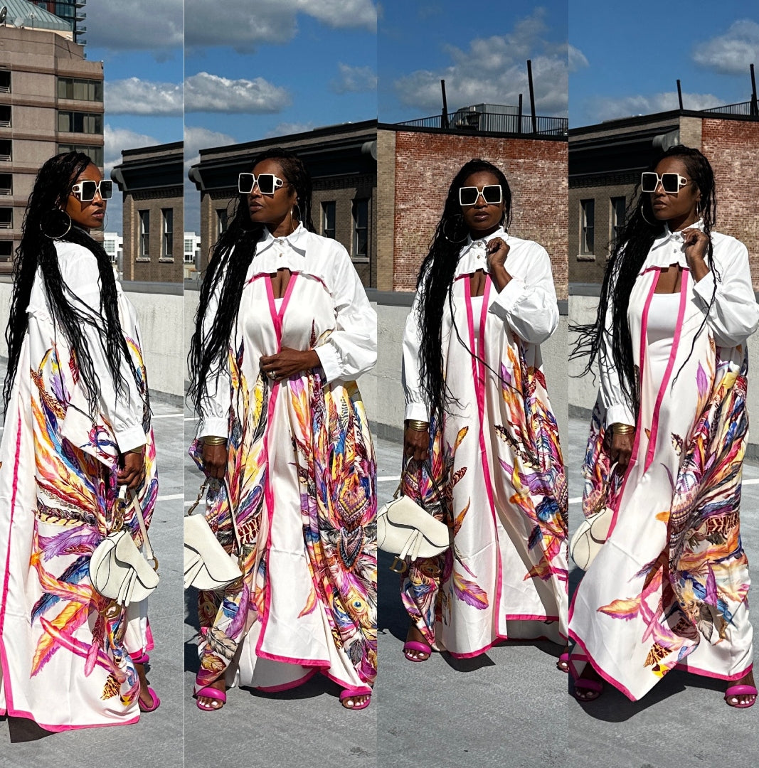 Remix Shirt and Open Front Satin Kimono - Cream and Fuchsia Blend Ship ...