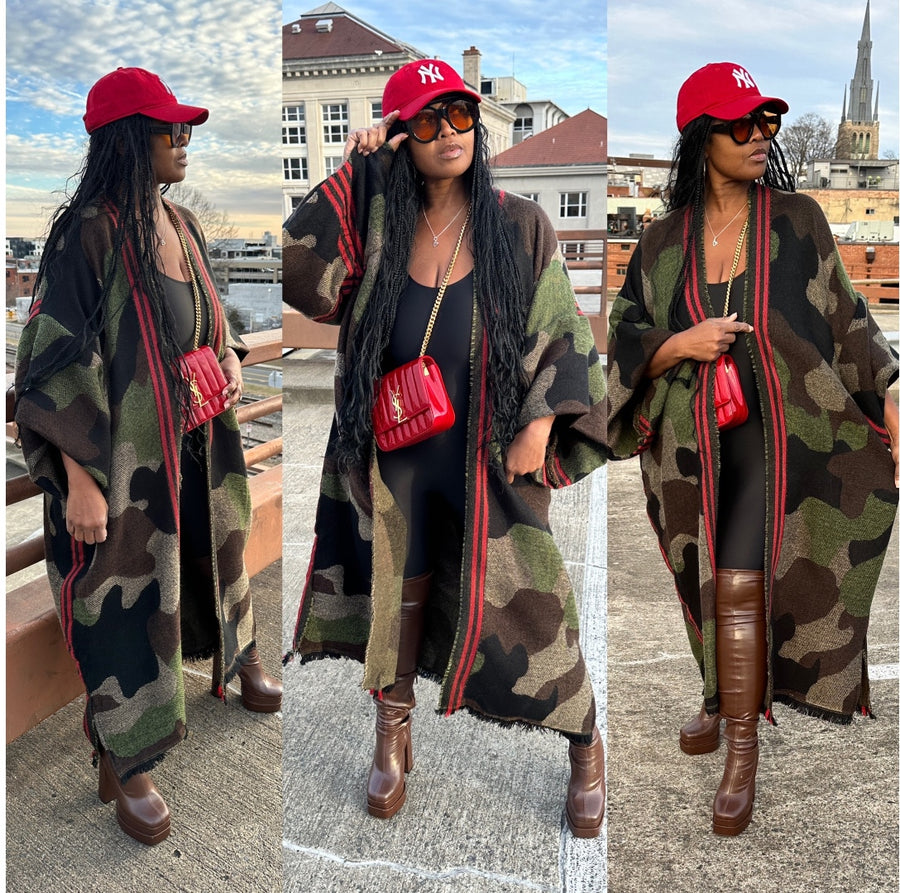 RESTOCKED Camo Is The New Black Winter Open Front Long Cardigan - Blac ...