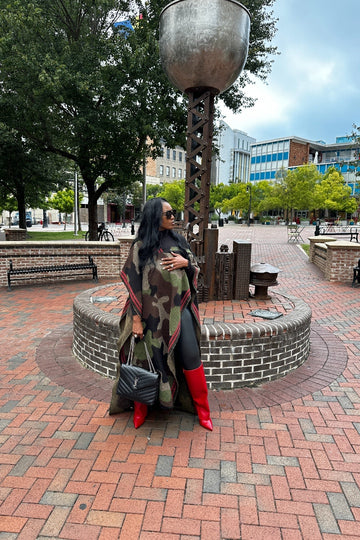 Camo over the head Open Side Long Poncho - Black Chocolate Brown Olive ...