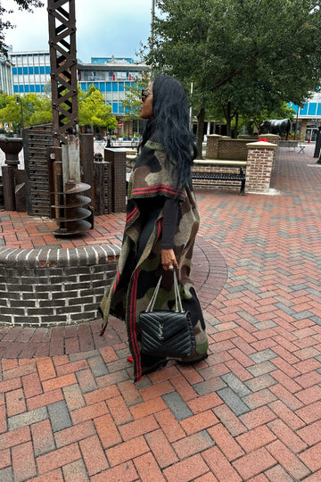Camo over the head Open Side Long Poncho - Black Chocolate Brown Olive ...
